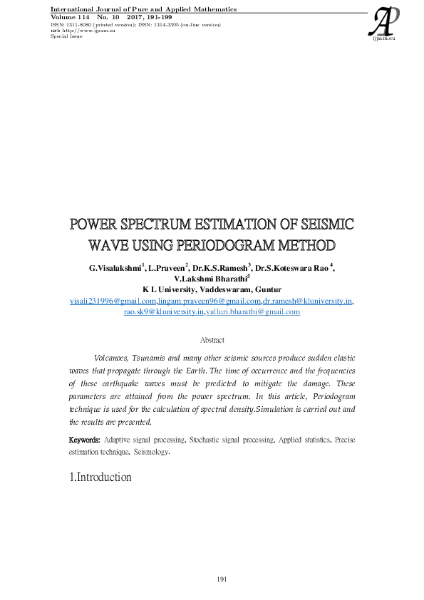 (PDF) Power Spectrum Estimation of Seismic Wave Using Periodogram Method