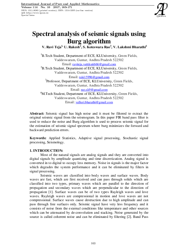 (PDF) Spectral analysis of seismic signals using Burg algorithm