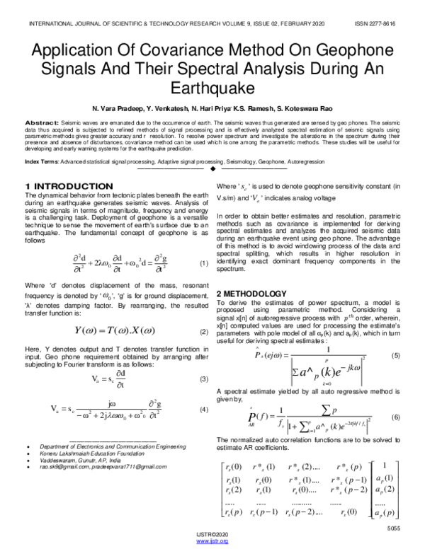 (PDF) Application Of Covariance Method On Geophone Signals And Their ...