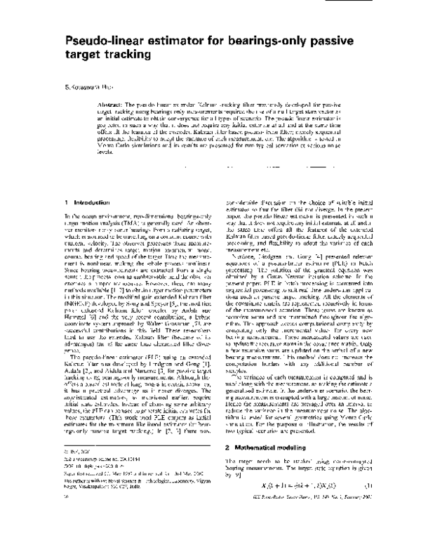 (PDF) Pseudo-linear estimator for bearings-only passive target tracking