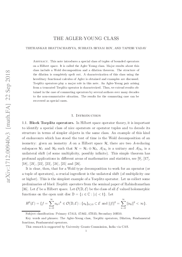 (PDF) The Agler-Young Class