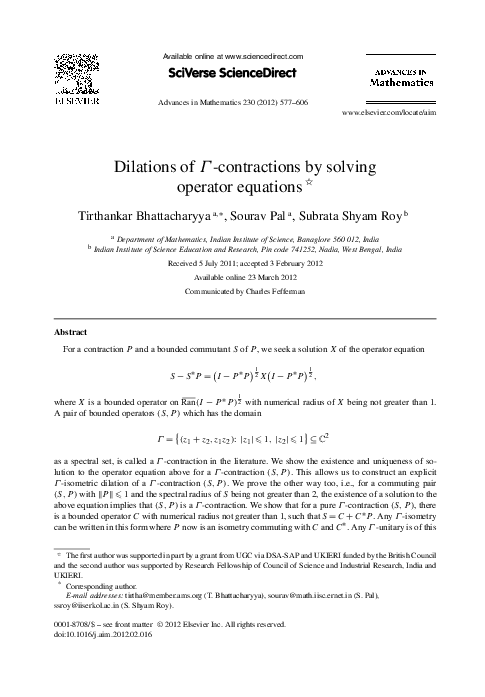 (PDF) Dilations of Γ-contractions by solving operator equations