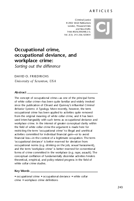 (PDF) Occupational crime, occupational deviance, and workplace crime