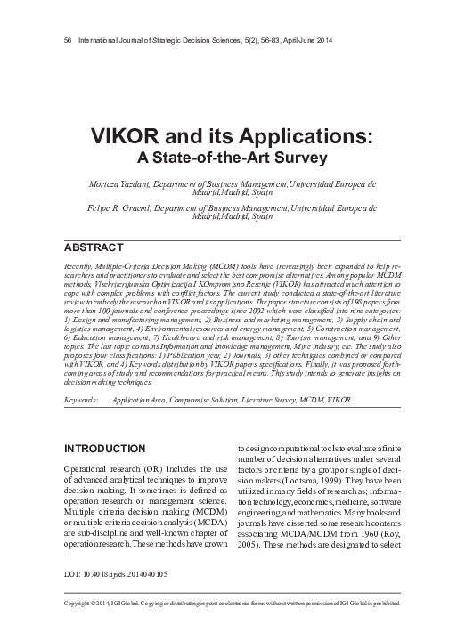 (PDF) VIKOR and its Applications