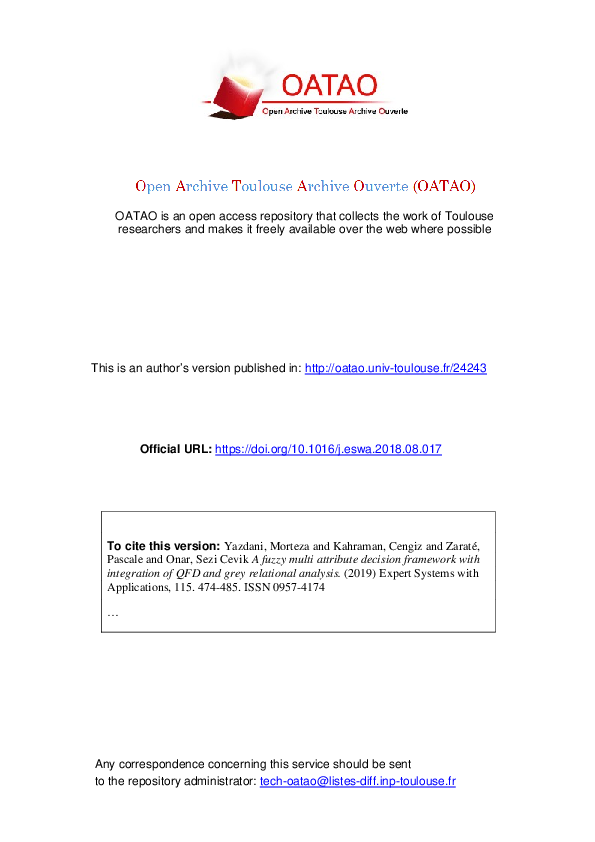Pdf A Fuzzy Multi Attribute Decision Framework With Integration Of Qfd And Grey Relational
