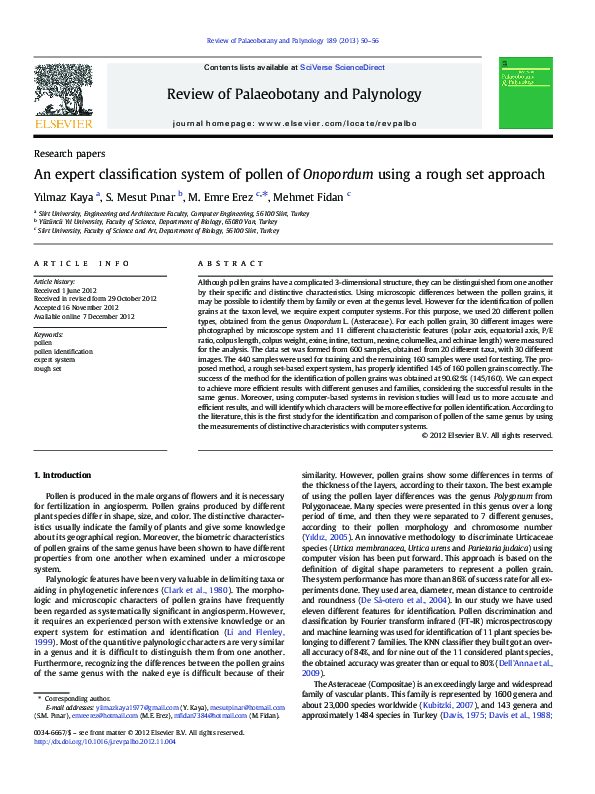 (PDF) An expert classification system of pollen of Onopordum using a rough set approach
