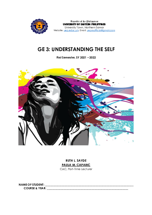 (PDF) GE 3: UNDERSTANDING THE SELF