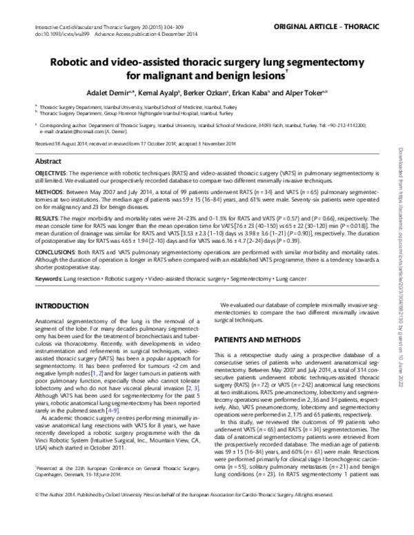 (PDF) Robotic and video-assisted thoracic surgery lung segmentectomy ...