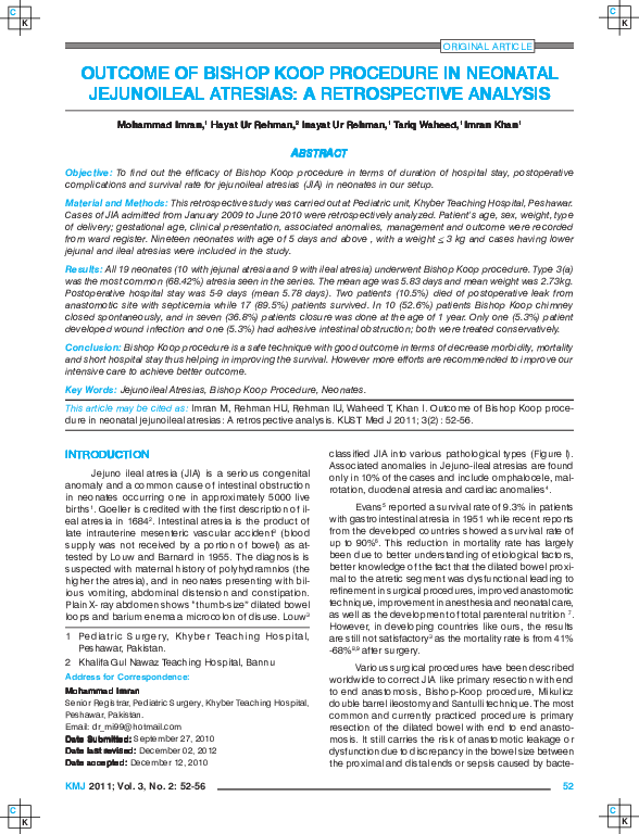 (PDF) Jejunoileal atresias: Bishop Koop procedure in neonates