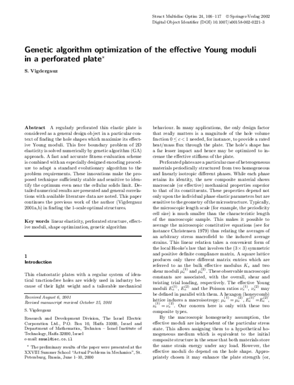 Pdf Genetic Algorithm Optimization Of The Effective Young Moduli In A