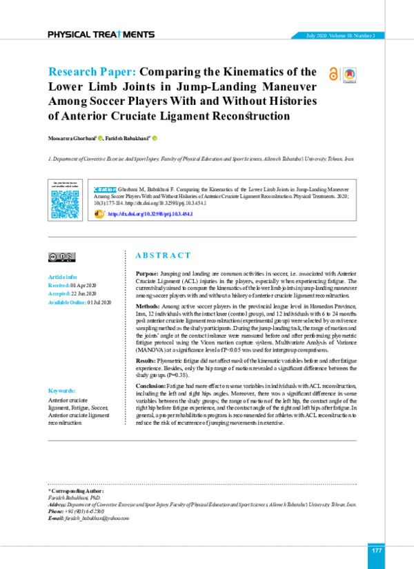 (PDF) Comparing the Kinematics of the Lower Limb Joints in Jump-Landing ...