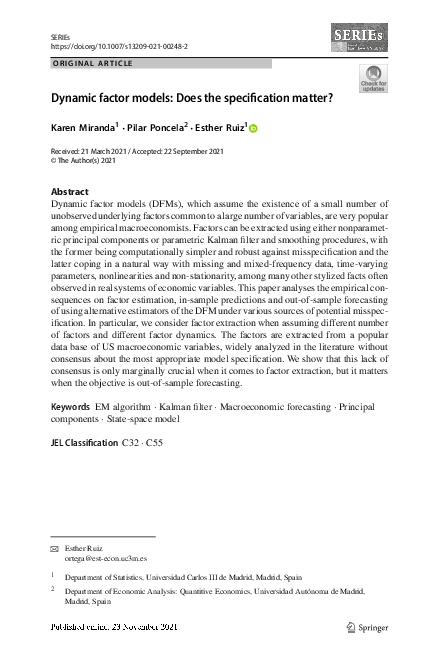 (PDF) Dynamic factor models: Does the specification matter?