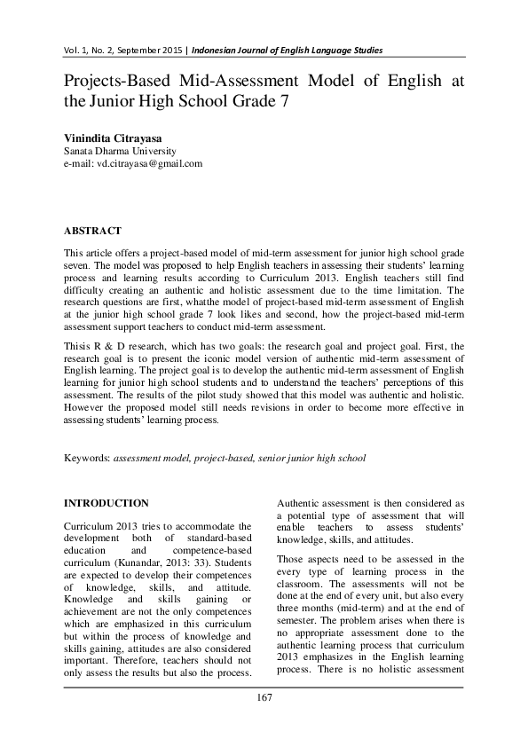(PDF) Projects-Based Mid-Assessment Model of English at the Junior High ...