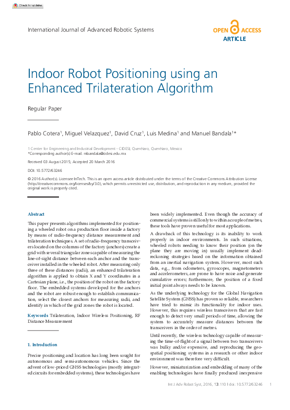 (PDF) Indoor Robot Positioning Using an Enhanced Trilateration Algorithm