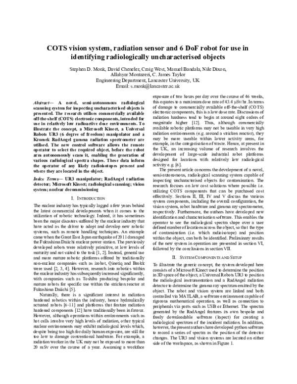 (PDF) COTS vision system, radiation sensor and 6 DoF robot for use in identifying radiologically ...