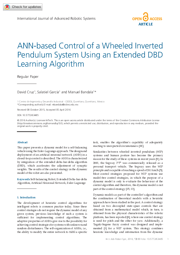 ANN-Based Control of a Wheeled Inverted Pendulum System Using an Extended DBD Learning Algorithm