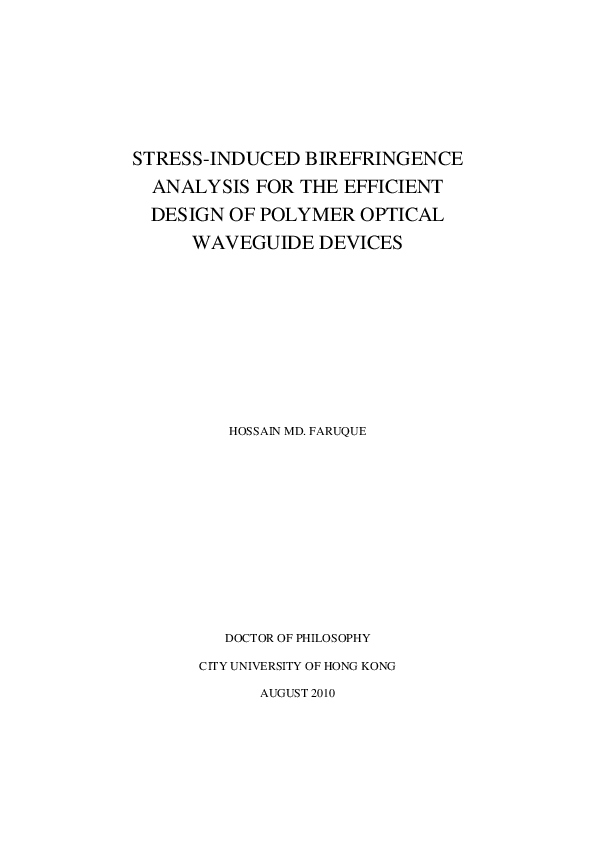 (PDF) Stress-induced birefringence analysis for the efficient design of polymer optical ...