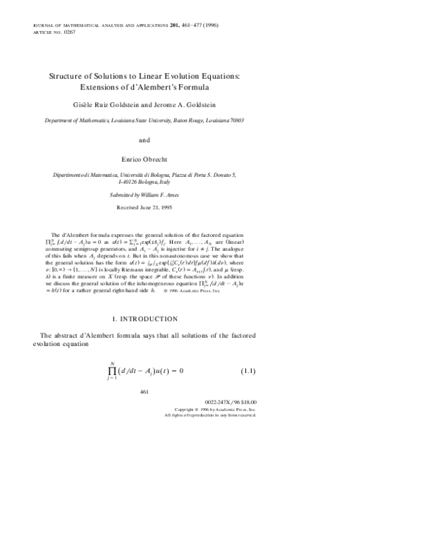 (PDF) Structure of Solutions to Linear Evolution Equations: Extensions of d'Alembert's Formula