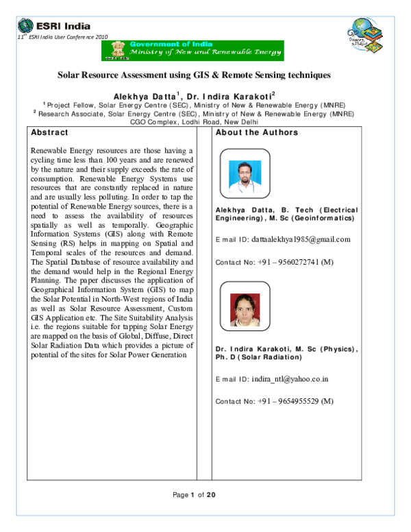 (PDF) Solar Resource Assessment using GIS & Remote Sensing techniques
