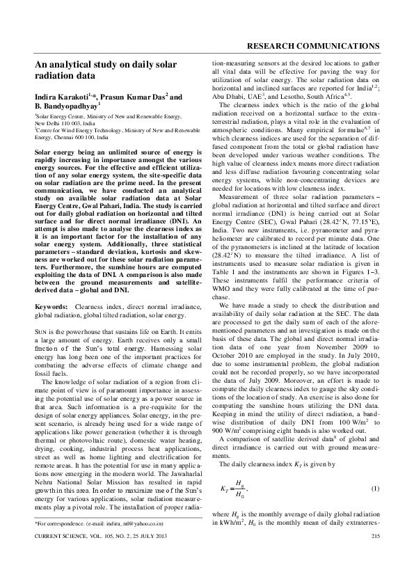 (PDF) An analytical study on daily solar radiation data