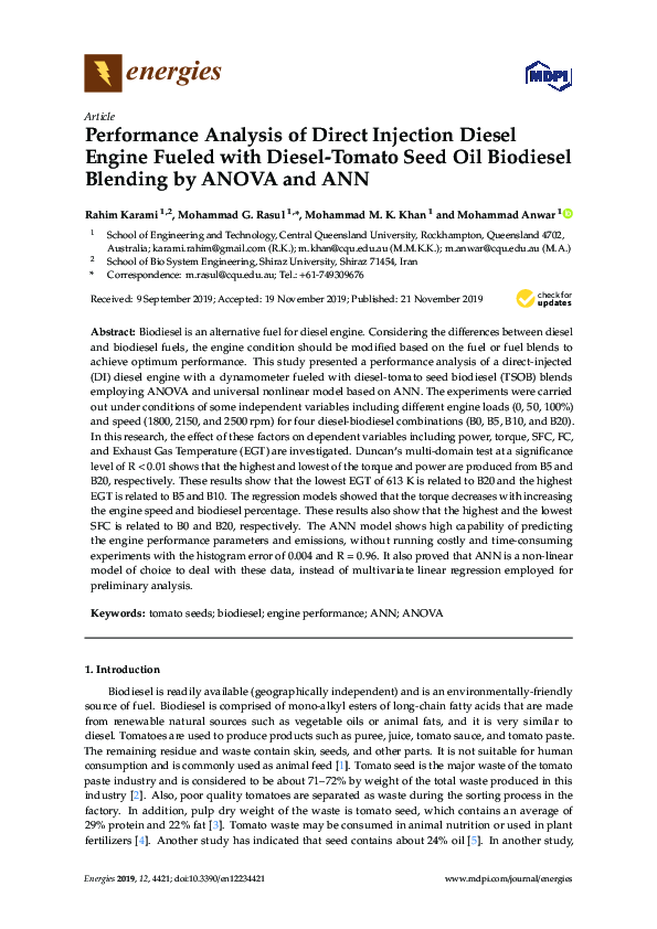(PDF) Performance Analysis of Direct Injection Diesel Engine Fueled ...