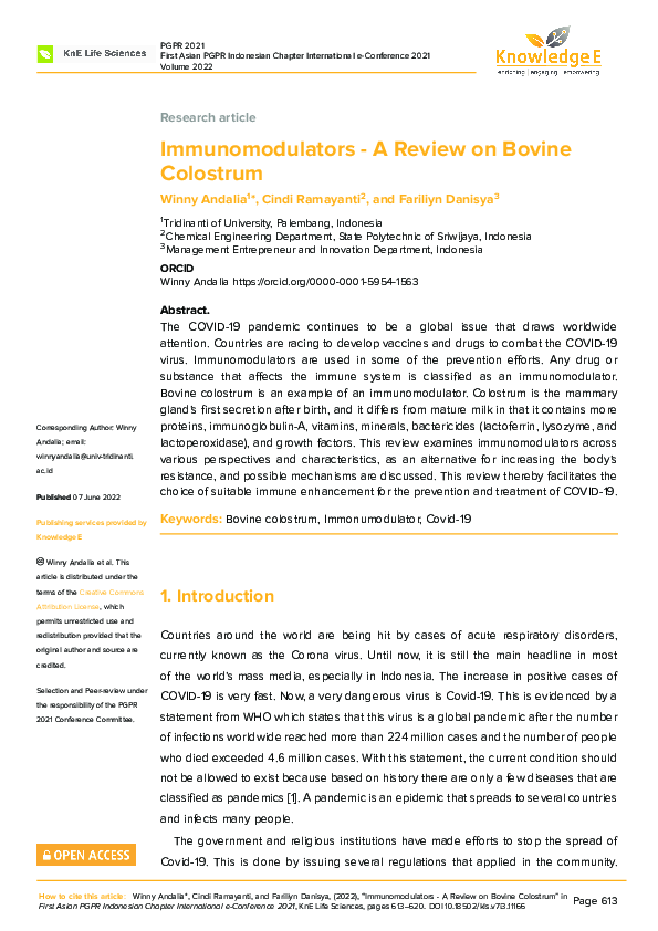 (PDF) Immunomodulators - A Review on Bovine Colostrum