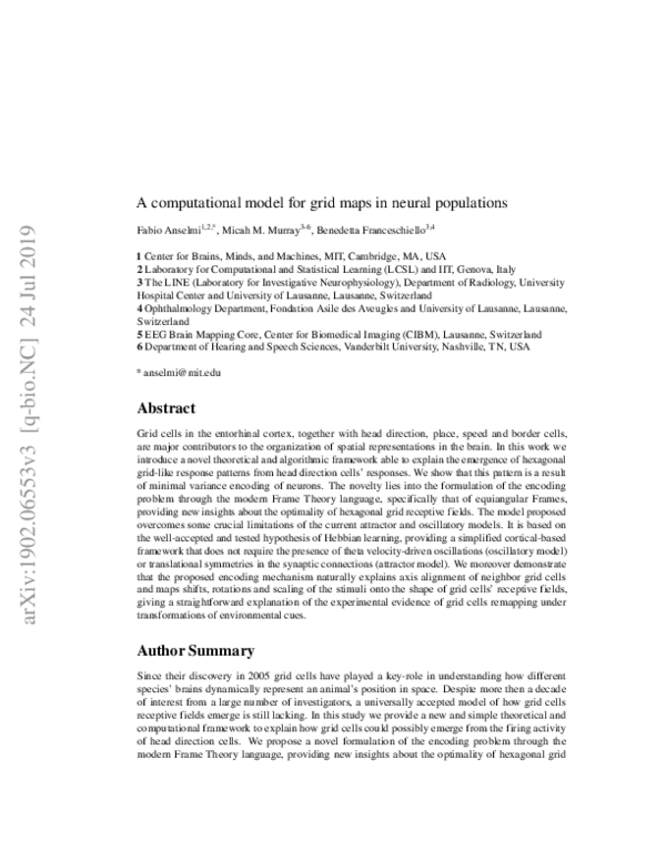 Pdf A Computational Model For Grid Maps In Neural Populations