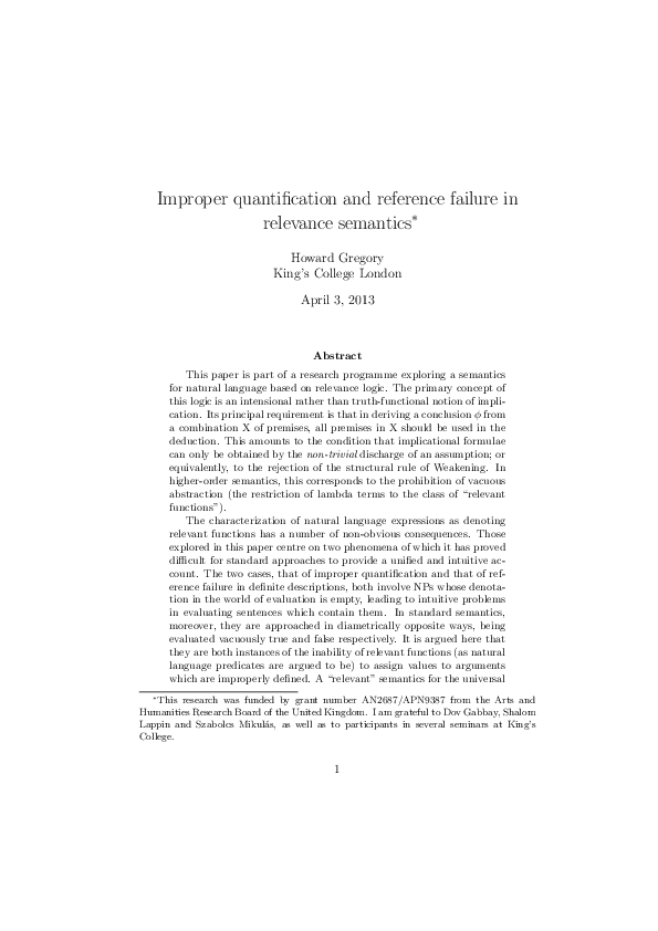 (PDF) Improper quantification and reference failure in relevance semantics