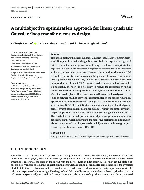 (PDF) A multiobjective optimization approach for linear quadratic ...