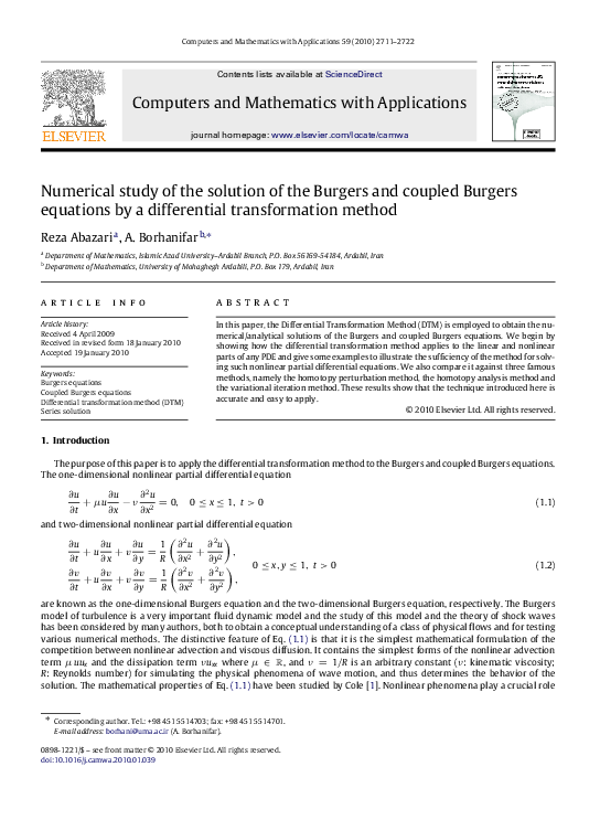 (PDF) Numerical study of the solution of the Burgers and coupled ...