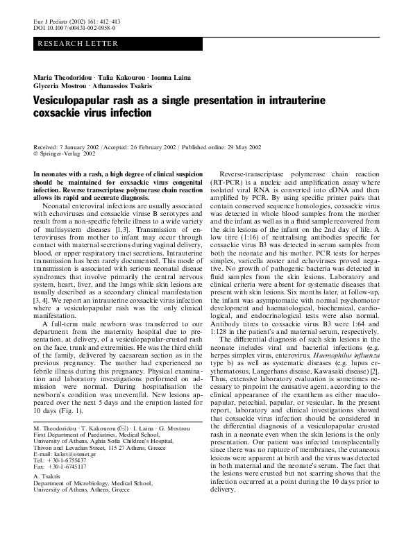 (PDF) Vesiculopapular rash as a single presentation in intrauterine ...