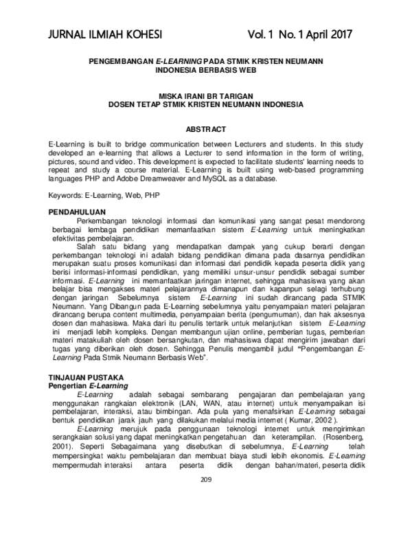 (PDF) Pengembangan E-Learning Pada Stmik Kristen Neumann Indonesia ...