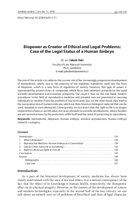 Biopower as Creator of Ethical and Legal Problems: Case of the Legal ...