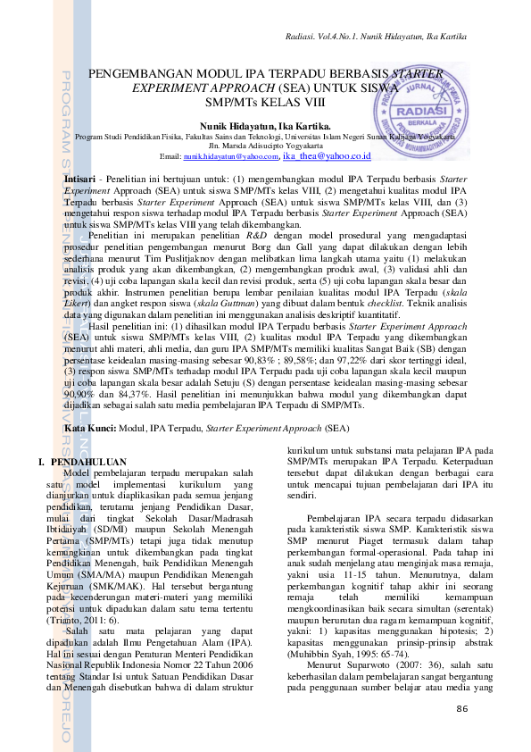 (PDF) PENGEMBANGAN MODUL IPA TERPADU BERBASIS STARTER EXPERIMENT ...
