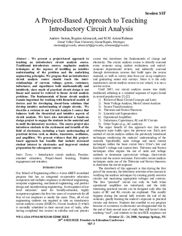 (PDF) A project-based approach to teaching introductory Circuit Analysis