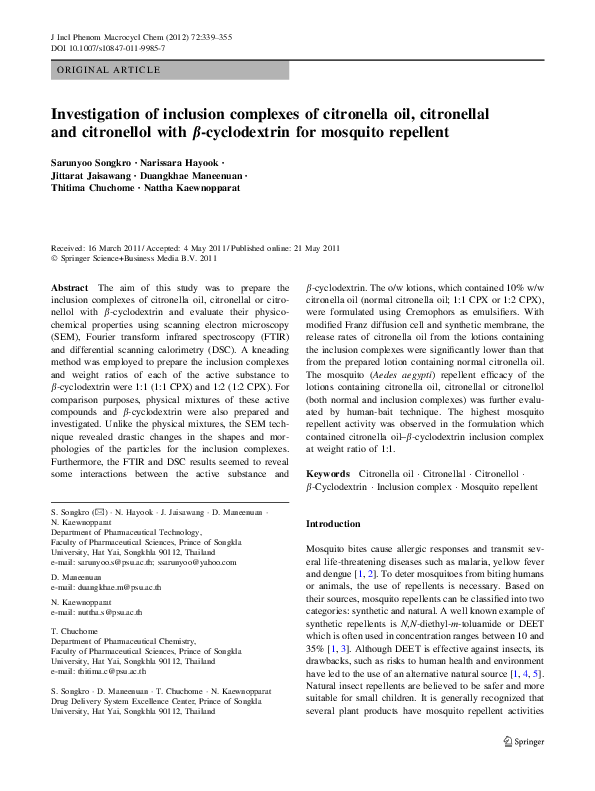 (PDF) Investigation of inclusion complexes of citronella oil ...