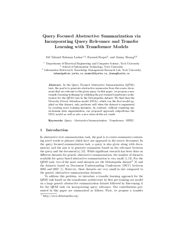 (PDF) Query Focused Abstractive Summarization via Incorporating Query ...