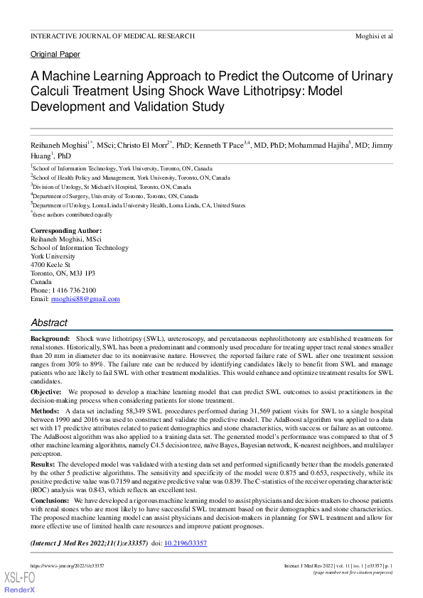 (PDF) A Machine Learning Approach to Predict the Outcome of Urinary Calculi Treatment Using ...