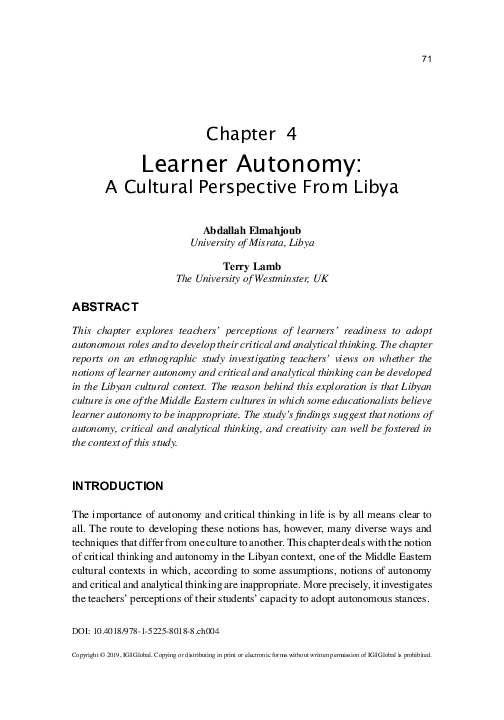 (PDF) Learner Autonomy | Terry Lamb - Academia.edu