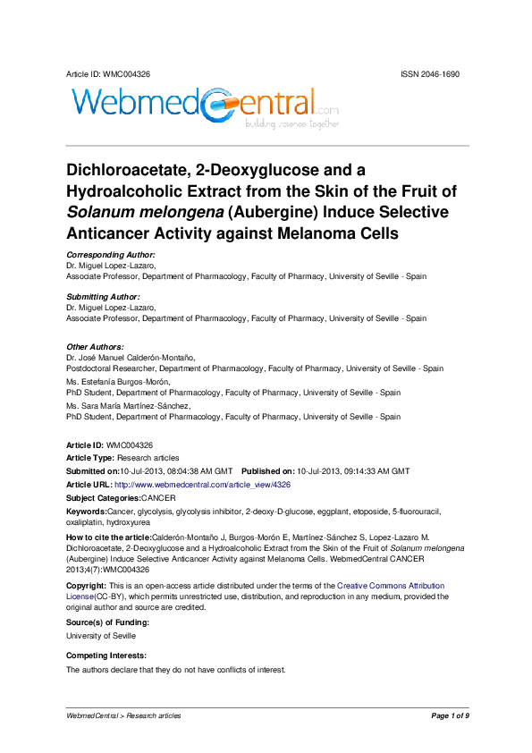 (PDF) Dichloroacetate, 2-Deoxyglucose and a Hydroalcoholic Extract from ...