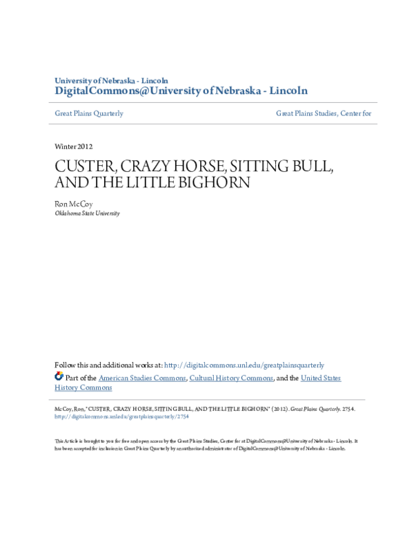 (PDF) Custer, Crazy Horse, Sitting Bull, and the Little Bighorn