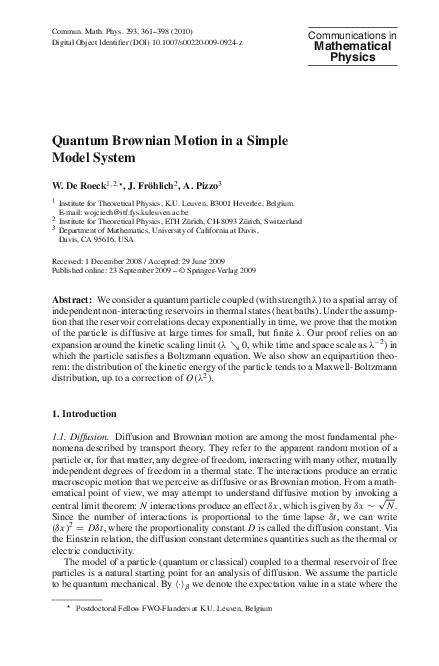 (PDF) Quantum Brownian Motion in a Simple Model System