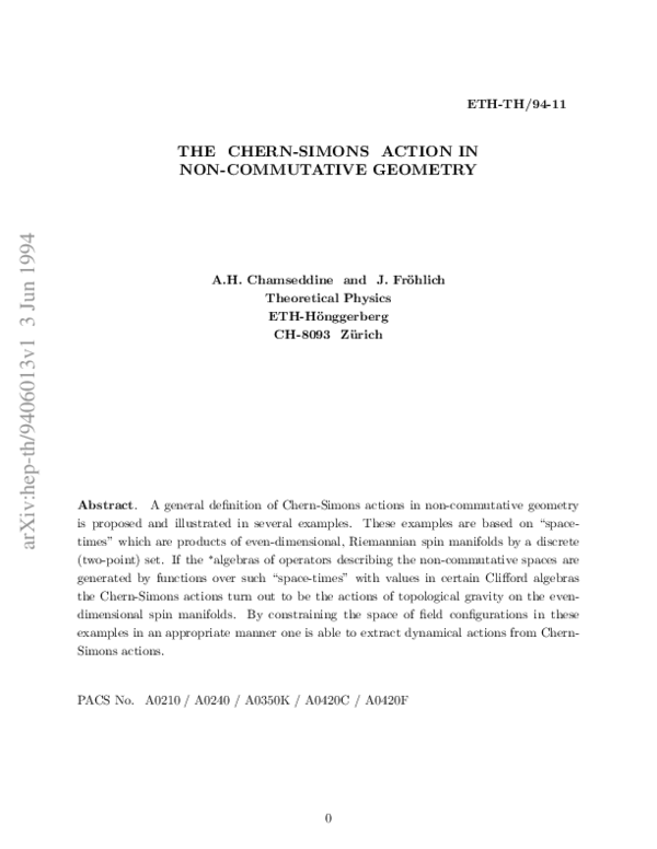 (PDF) The Chern–Simons action in noncommutative geometry