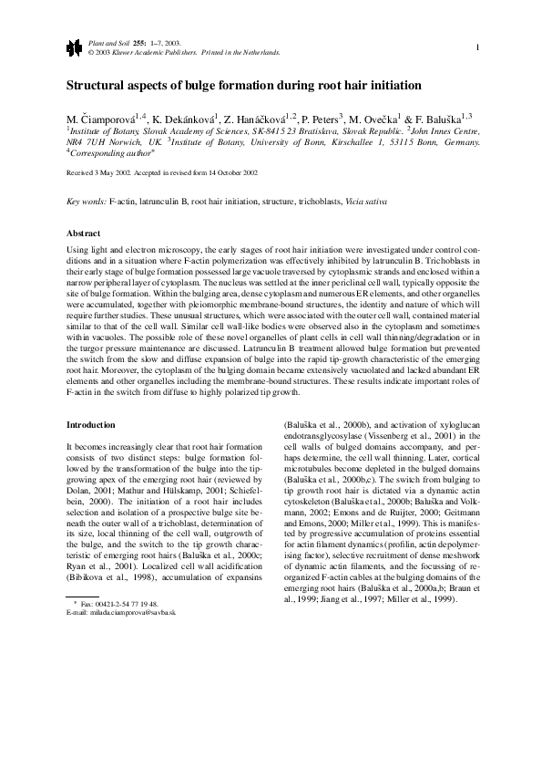 (PDF) Structural aspects of bulge formation during root hair initiation