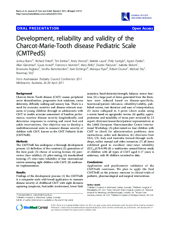 (PDF) Development, reliability and validity of the Charcot-Marie-Tooth ...