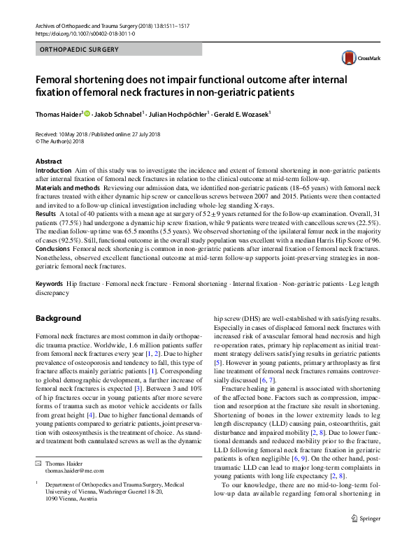 (PDF) Femoral shortening does not impair functional outcome after ...