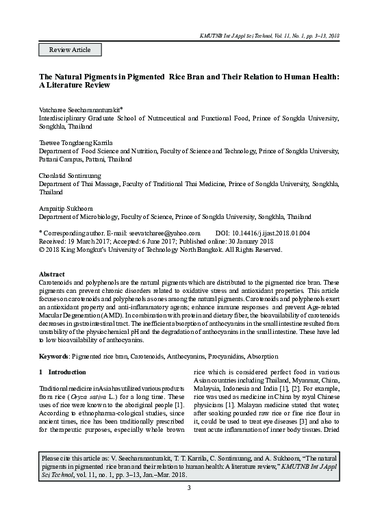 (PDF) The Natural Pigments in Pigmented Rice Bran and Their Relation to ...