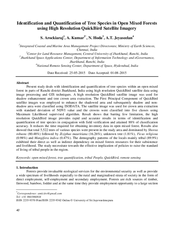 Pdf Identification And Quantification Of Tree Species In Open Mixed Forests Using High