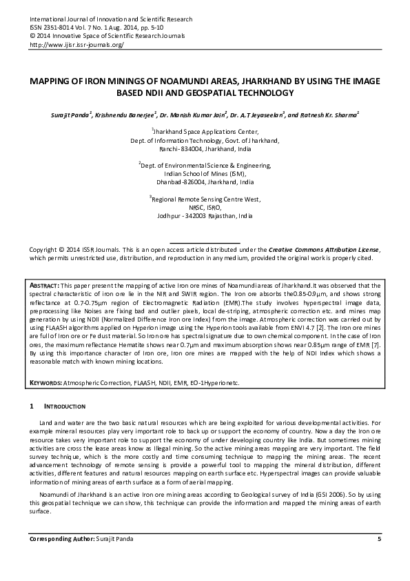 (PDF) Mapping of Iron Minings of Noamundi Areas, Jharkhand by Using the ...