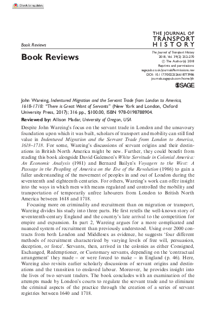 (PDF) John Wareing, Indentured Migration and the Servant Trade from ...